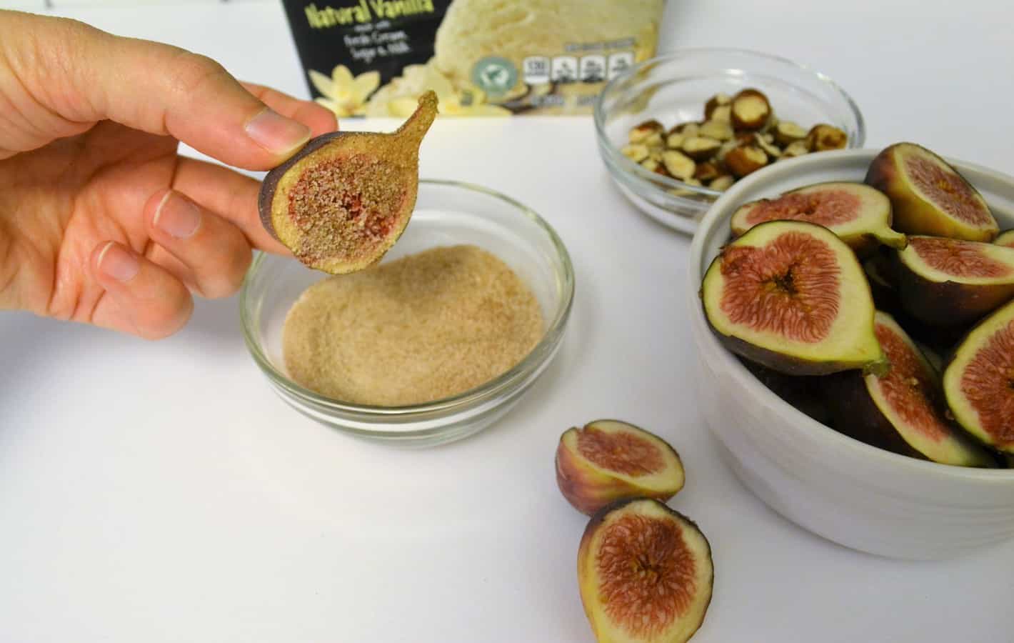spiced roasted figs with hazelnuts and vanilla ice cream