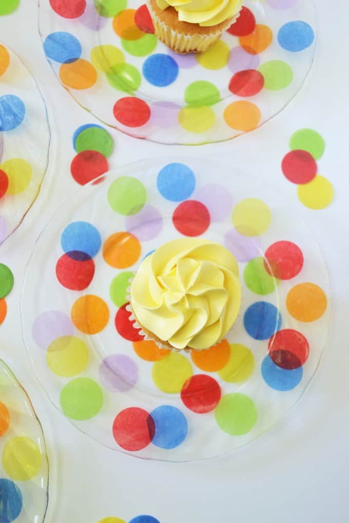 Mod Podge on Glass {Easy Confetti Plates}