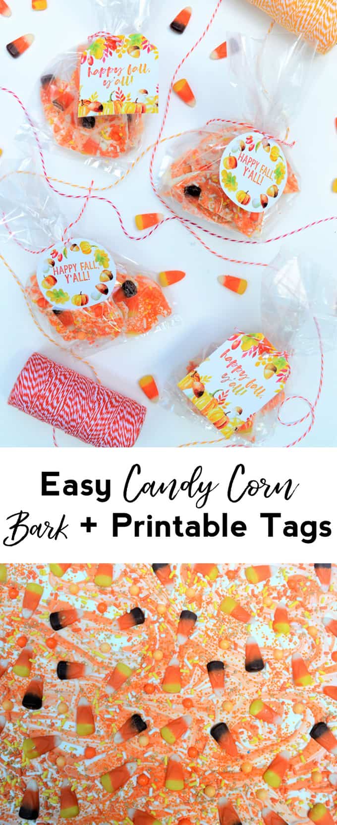 Easy Candy Corn Bark + Free Printable Tags