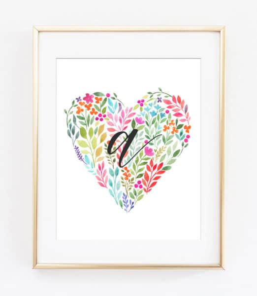 Heart Art Initial Printables {Girl Initial Wall Art Ideas}